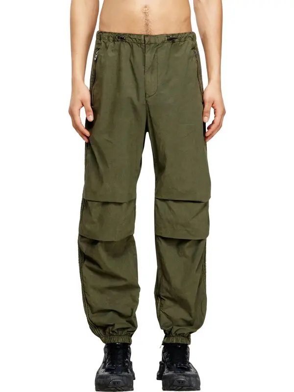 DIESEL® Cotton Cargo Pants With Side Bands - Green