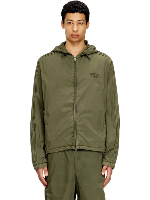 DIESEL® Cotton Poplin Zip-up Hooded Jacket With Embroidered Logo - Green