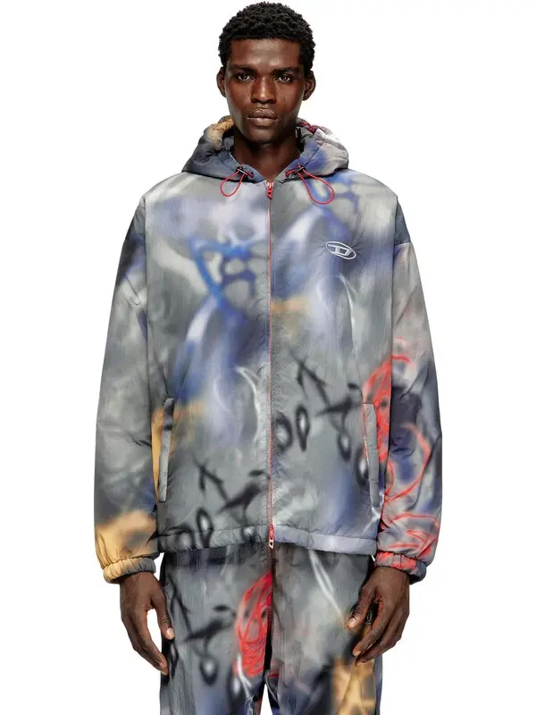 DIESEL® Padded Windbreaker With Graffiti Print - Multicolor