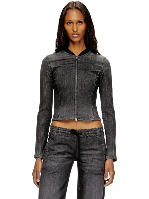 DIESEL® Cropped Denim Bomber Jacket - Black