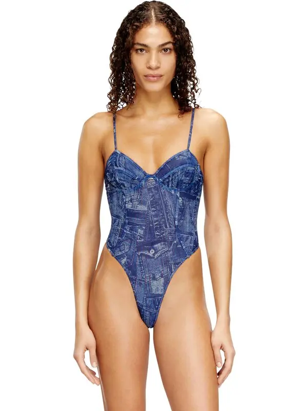 DIESEL® Denim-effect Mesh Bodysuit - Blue