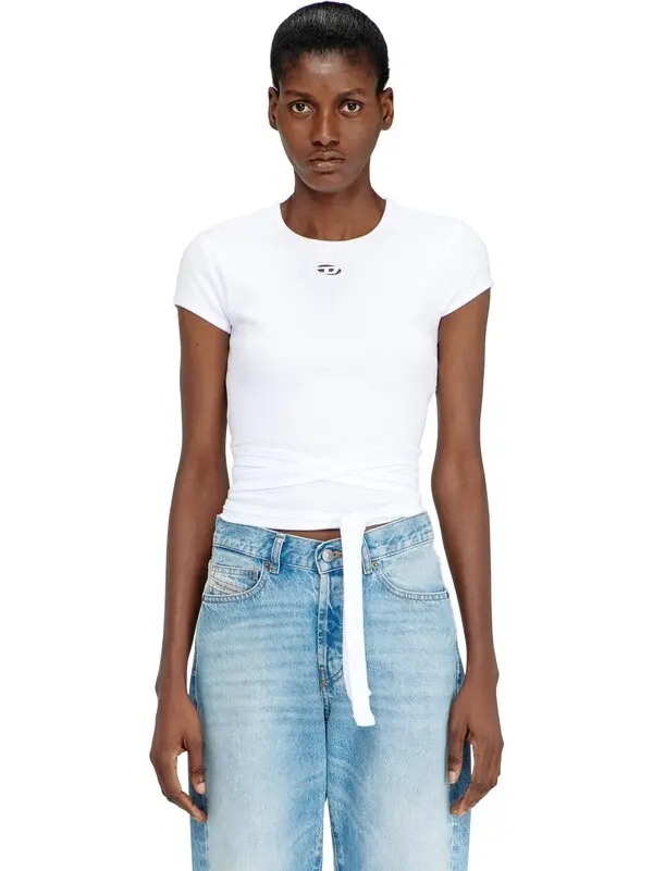 DIESEL® Ribbed T-shirt With Wrap-around Laces - White