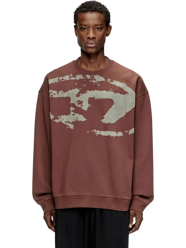 DIESEL® Cotton Sweatshirt With Flocked Oval D Logo - Brown