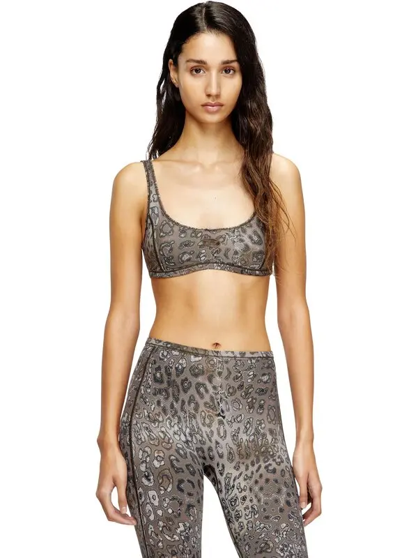 DIESEL® Leopard Print Nylon Sports Bra - Brown