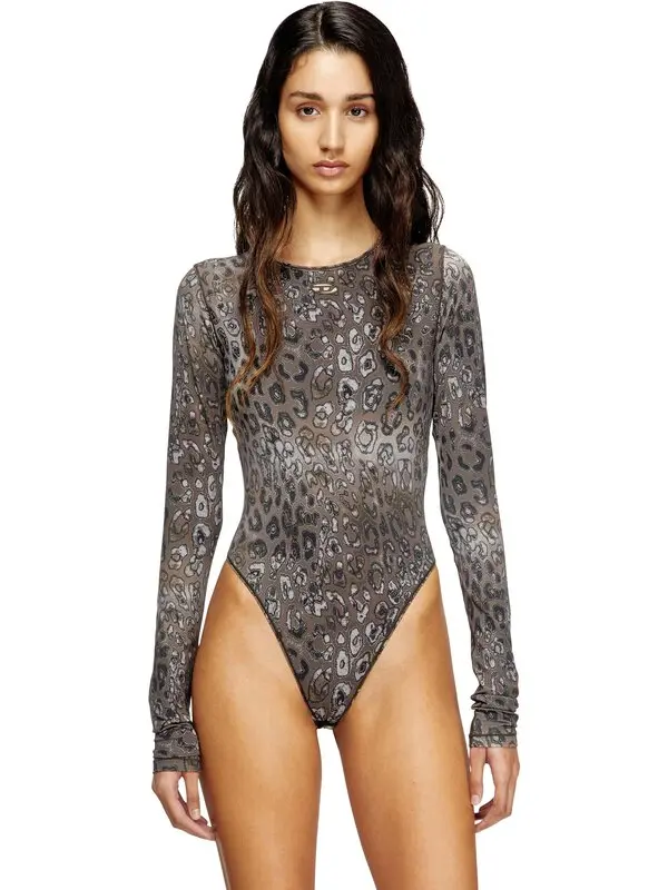 DIESEL® Long-sleeve Leopard Print Bodysuit - Brown