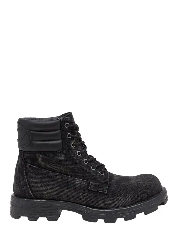 DIESEL® D-hammer Combat Boots In Denim And Leather - Black