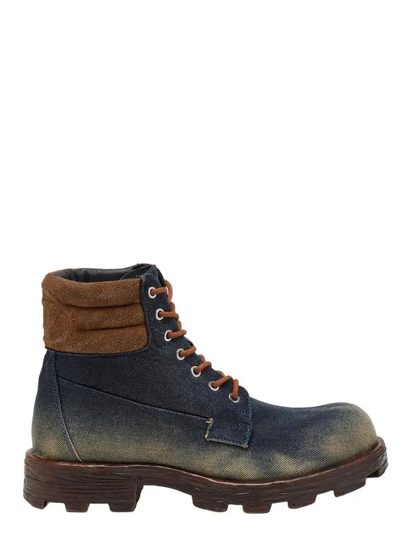 DIESEL® D-hammer Combat Boots In Denim And Suede - Blue