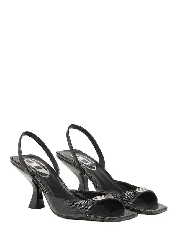 DIESEL® D-amber Slingback Sandals In Lizard-effect Leather - Black