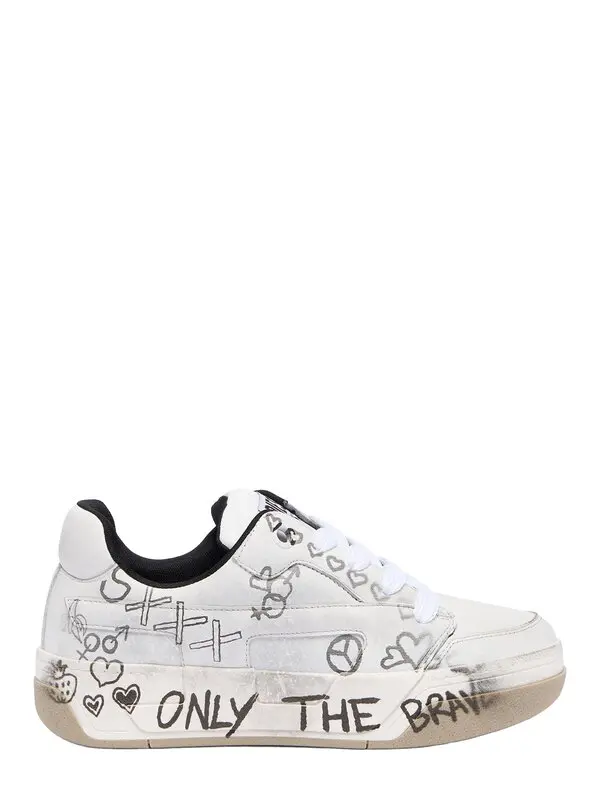 DIESEL® D-ollie Leather Sneakers With Graphic Print - White