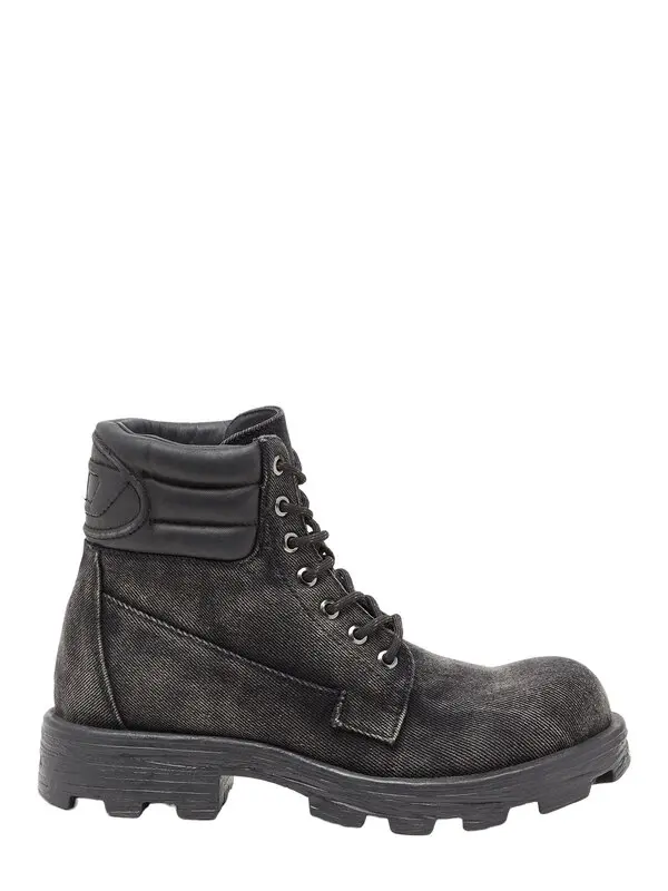 DIESEL® Denim And Leather Combat Boots - Grey