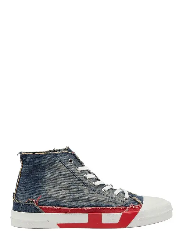 DIESEL® D-verse High-top Denim Sneakers With Logo Detail - Blue