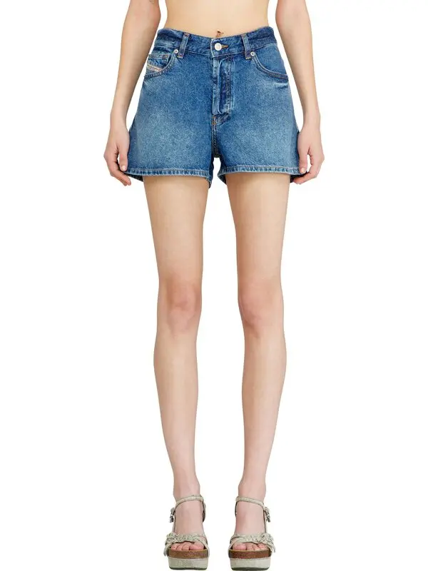 DIESEL® Denim High-waisted Shorts With Logo Patch - Blue