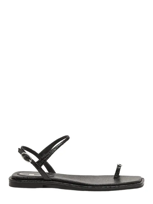 DIESEL® D-amber Flat Leather Sandals With Oval D Logo - Black