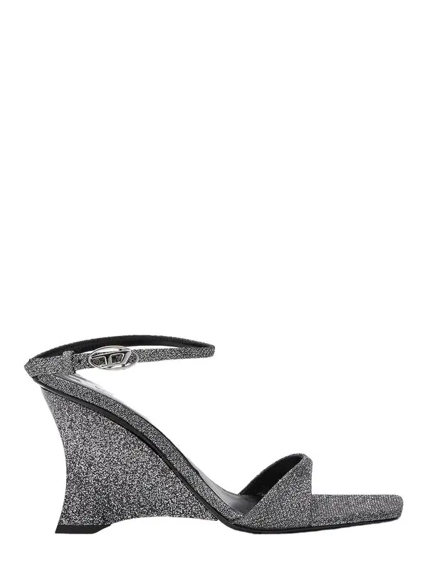 DIESEL® D-amber Wedge Sandals In Lurex - Silver
