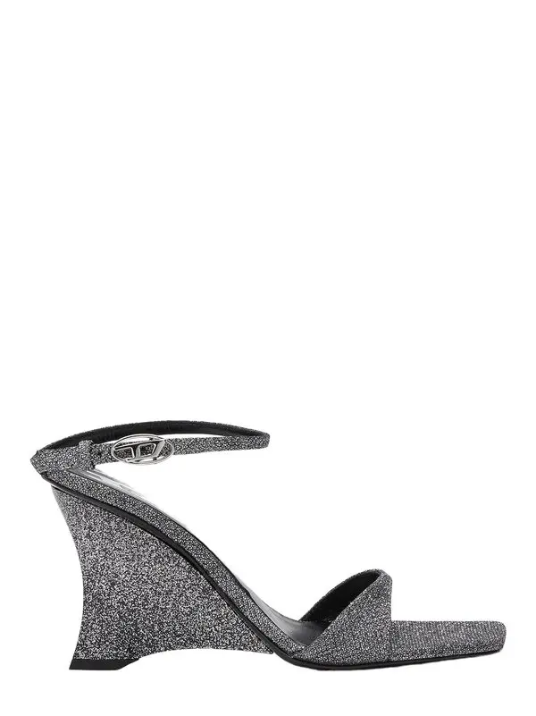 DIESEL® D-amber Wedge Sandals In Lurex - Silver