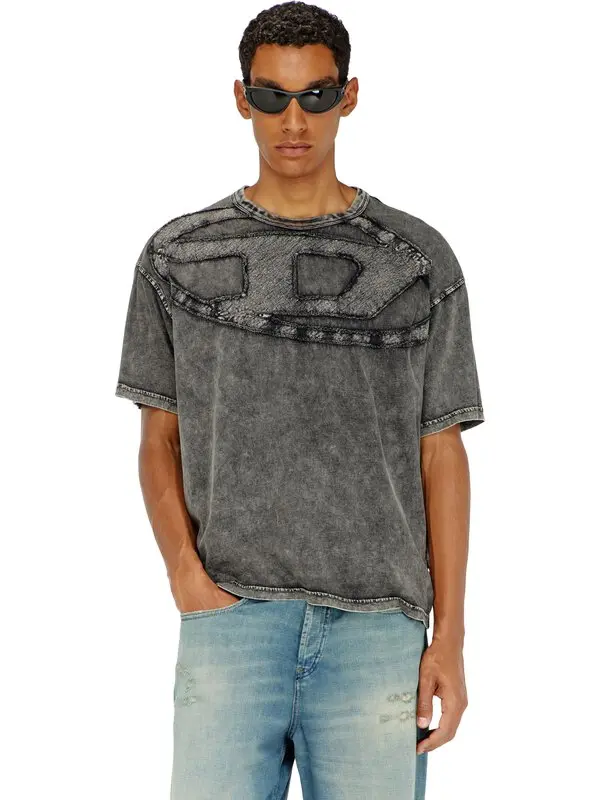DIESEL® Relaxed Cotton T-shirt With Oval D Applique - Black