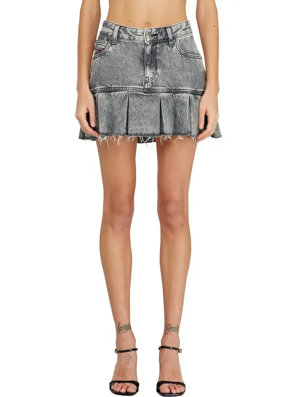 DIESEL® Marbled Denim Pleated Mini Skirt - Grey