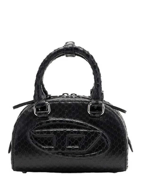 DIESEL® 1dr Dome-mini Bowling Bag In Snake-effect Leather - Black