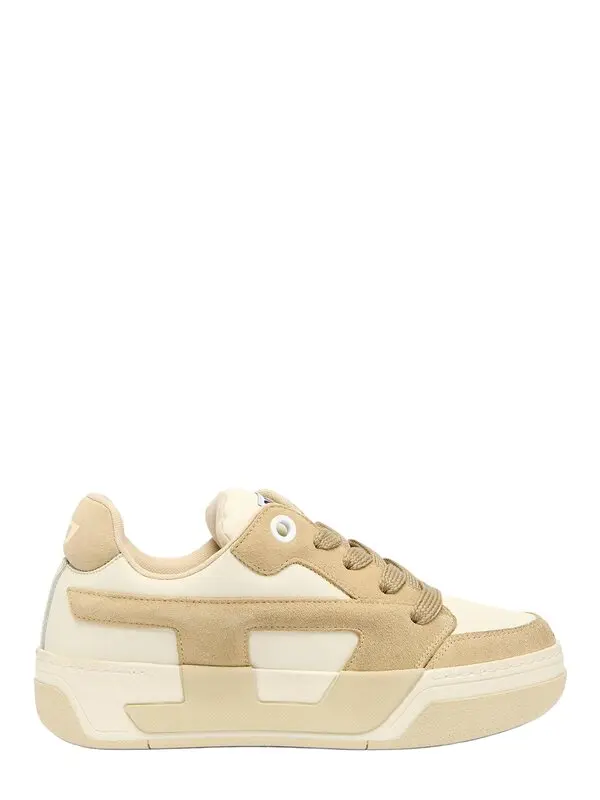 DIESEL® D-ollie Distressed Leather And Suede Sneakers - Beige