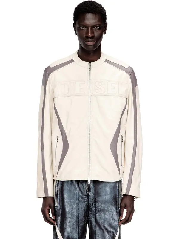 DIESEL® Color-block Leather Biker Jacket - Multicolor