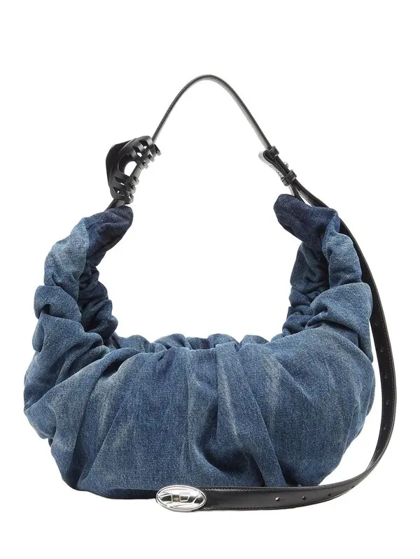 DIESEL® Scrunched Hobo Bag In Treated Denim - Blue