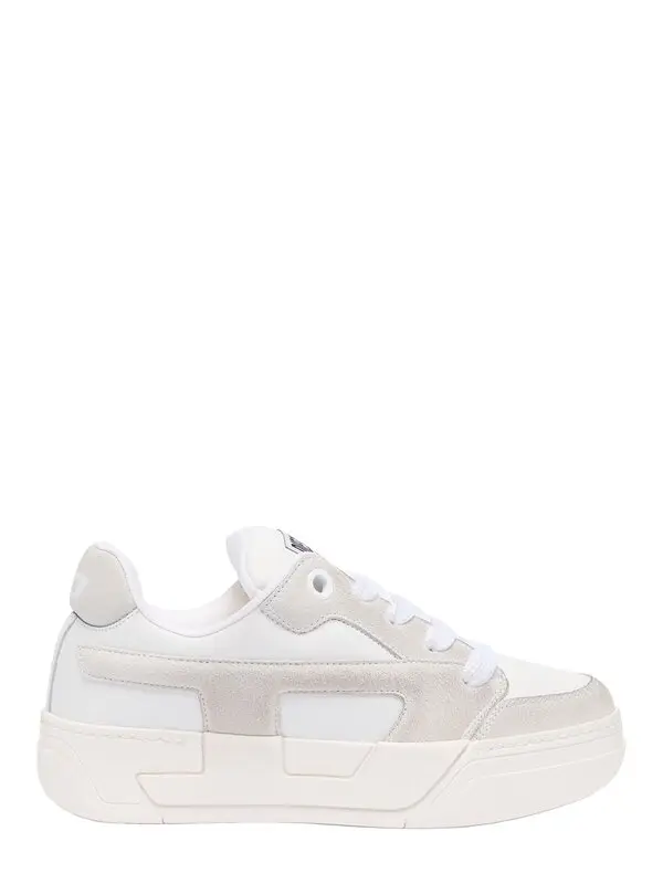 DIESEL® D-ollie Distressed Leather And Suede Sneakers - White