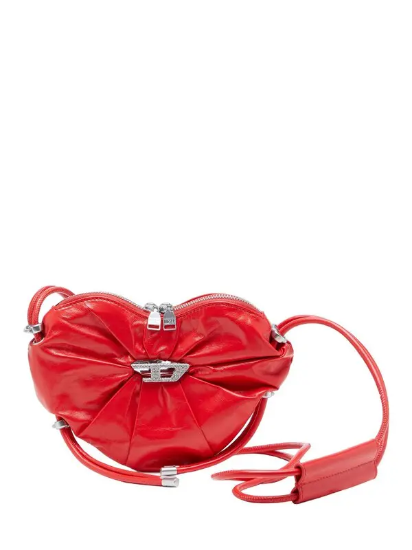 DIESEL® Scrunched Leather Heart Shoulder Bag - Red