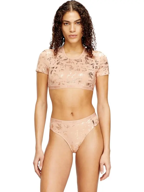 DIESEL® Cropped T-shirt With Metallic Effect - Pink