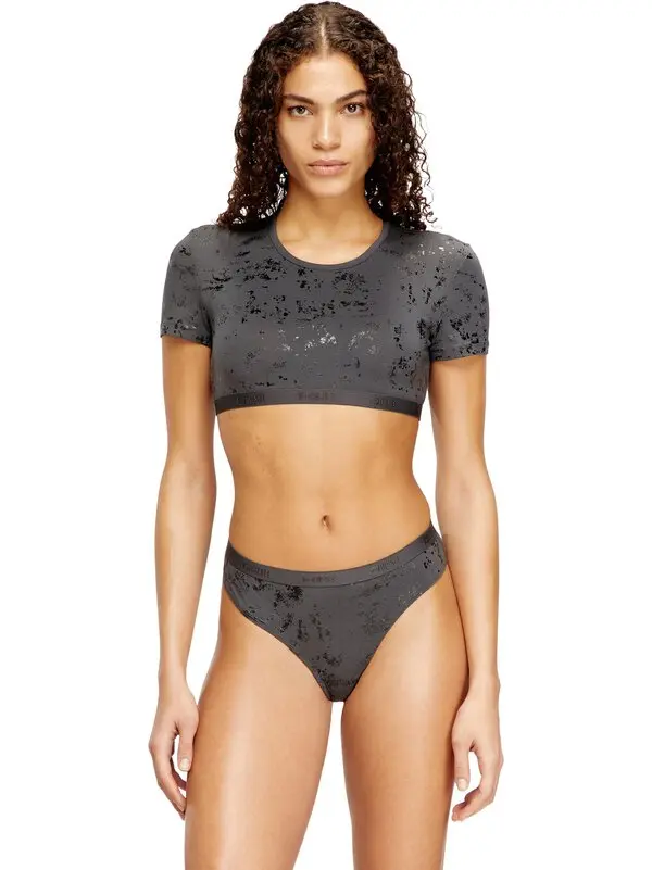 DIESEL® Cropped T-shirt With Metallic Effect - Grey