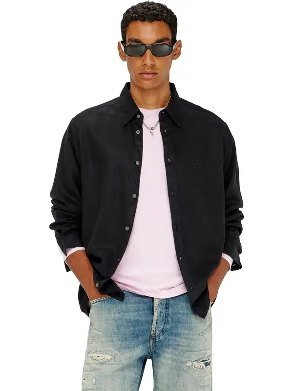 DIESEL® Fluid Shirt With Logo Embroidery - Black