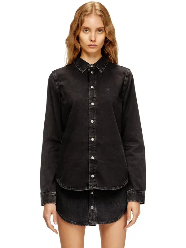 DIESEL® Denim Shirt With Contrast Stitching And Logo Detail - Black