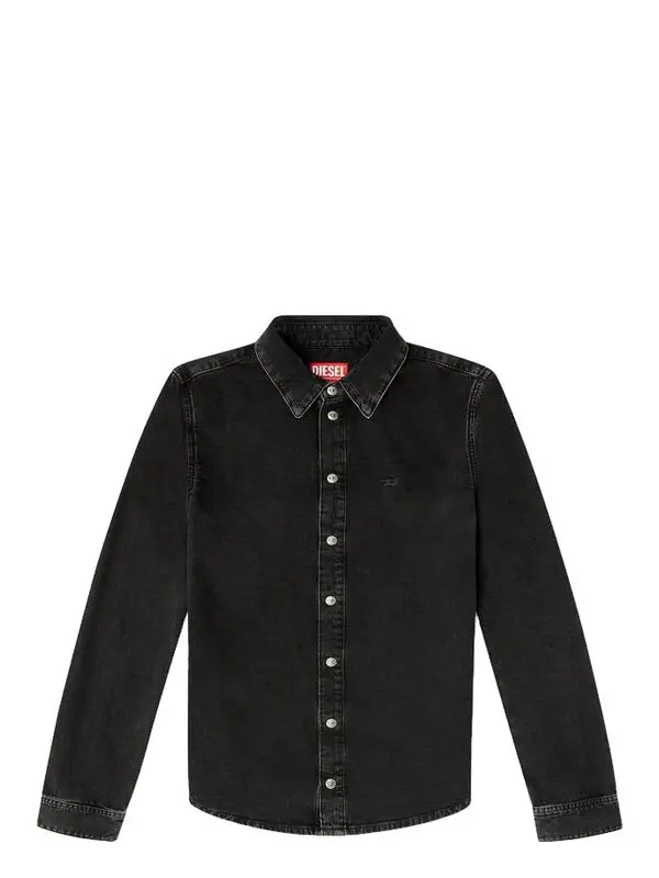 DIESEL® Denim Shirt With Contrast Stitching And Logo Detail - Black