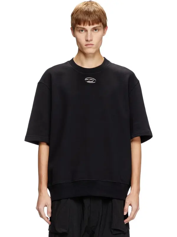 DIESEL® Half-sleeve Sweatshirt With Metallic Logo - Black