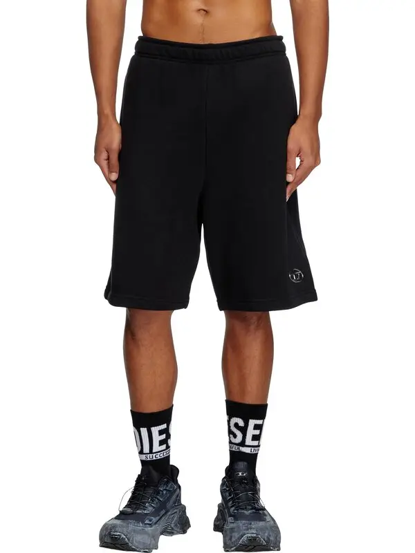 DIESEL® Sweat Shorts With Silver Oval D Detail - Black