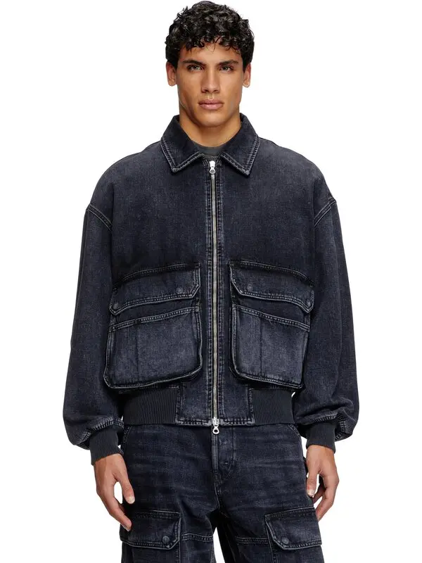 DIESEL® Batavia-weave Denim Bomber Jacket With Oversized Pockets - Black