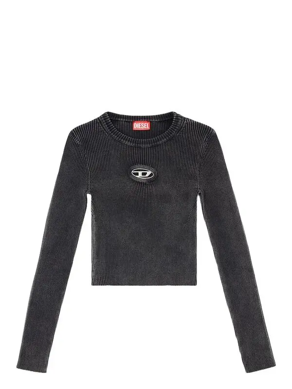 DIESEL® Cropped Ribbed Jumper With Cut-out Logo Detail - Black