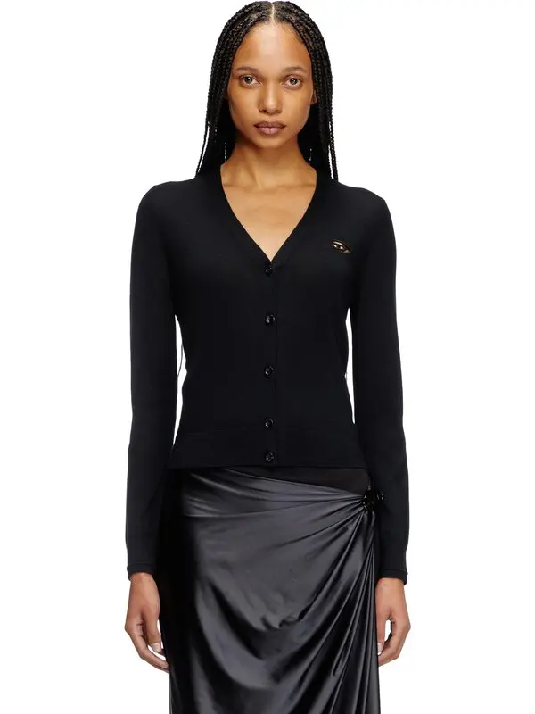 DIESEL® Wool Cardigan With Cut-out Logo - Black