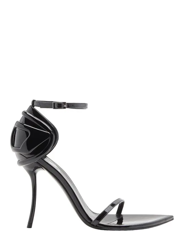 DIESEL® D-ten & Half-stiletto Sandals In Patent Leather And Satin - Black