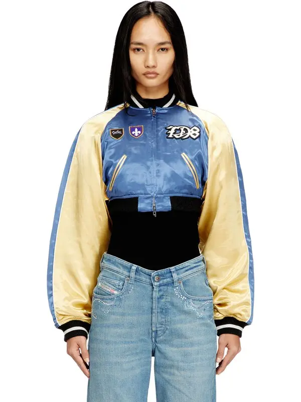 DIESEL® Cropped Satin Bomber Jacket With Embroidered Embellishments - Multicolor
