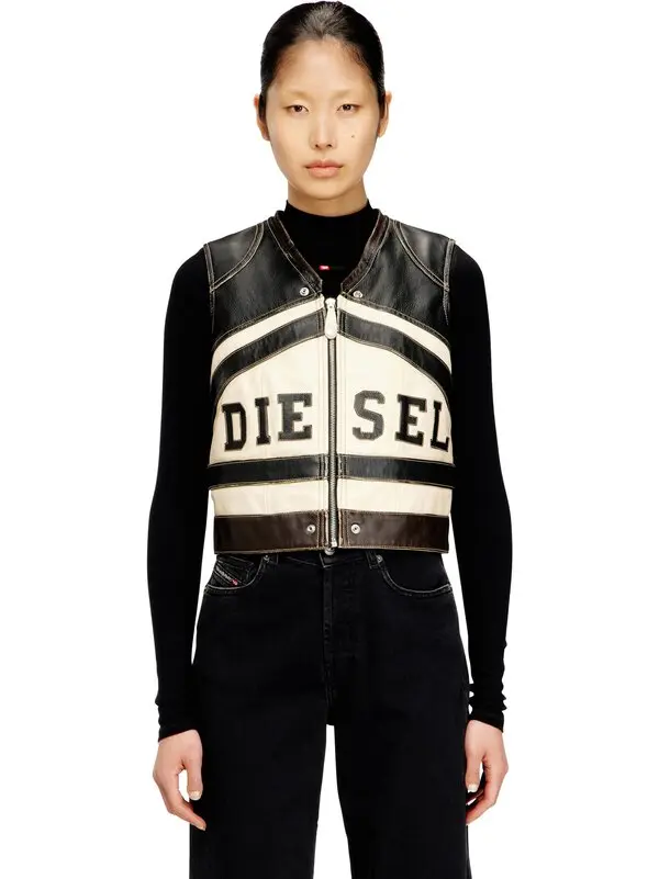 DIESEL® Paneled Leather Vest With Logo And Sporty Stripes - Multicolor