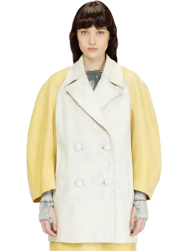 DIESEL® Cracked Leather Cocoon Sleeve Peacoat - Multicolor