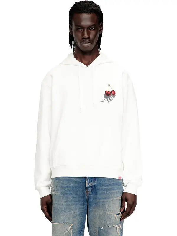 DIESEL® Cotton Hoodie With Cherry Graphic - White