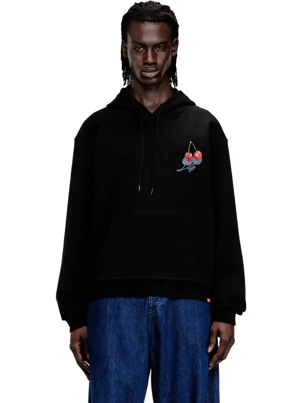 DIESEL® Cotton Hoodie With Cherry Graphic - Black