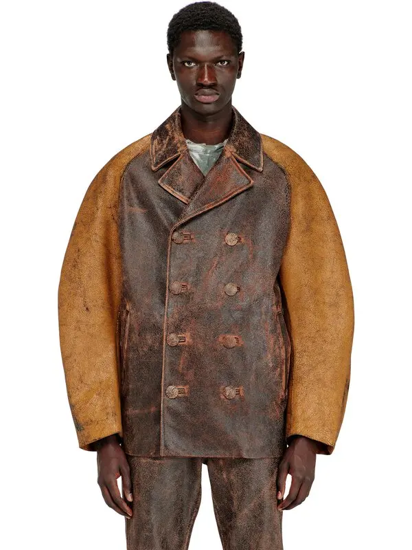 DIESEL® Cocoon Peacoat In Crackled Leather - Brown