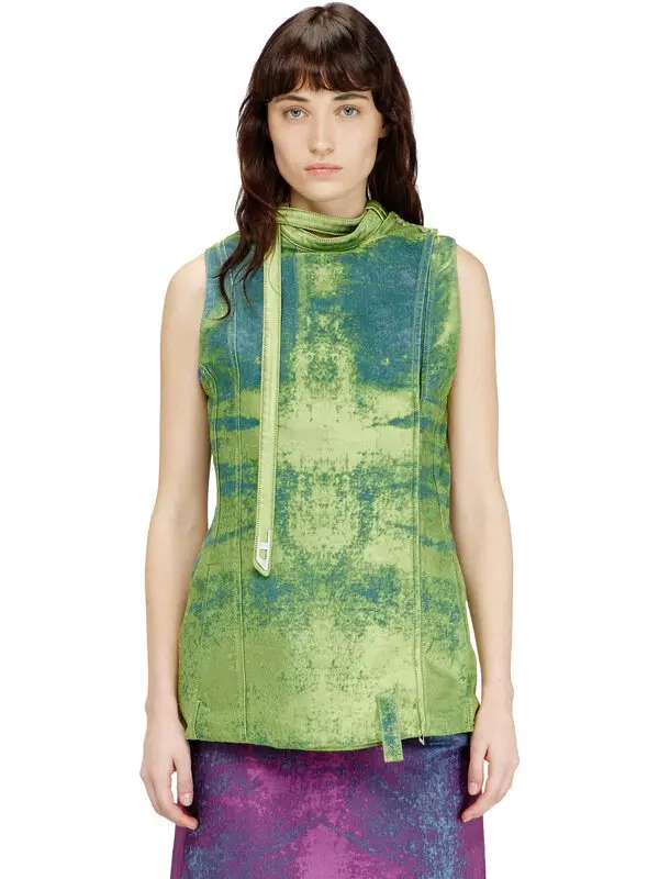 DIESEL® Belted Vest In Satin Denim - Green
