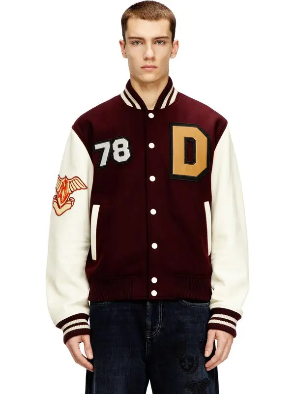DIESEL® Varsity Jacket In Wool And Leather With Embroideries - Multicolor