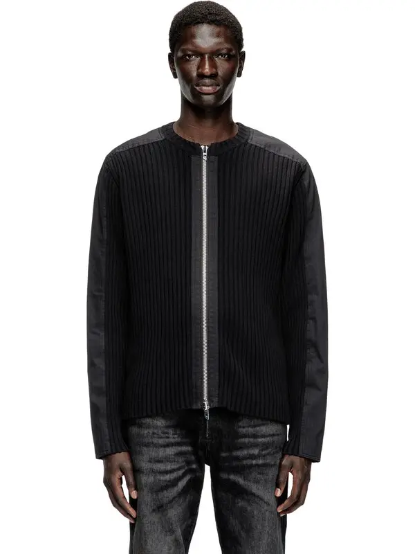 DIESEL® Ribbed Cardigan With Utilitarian Panels - Black