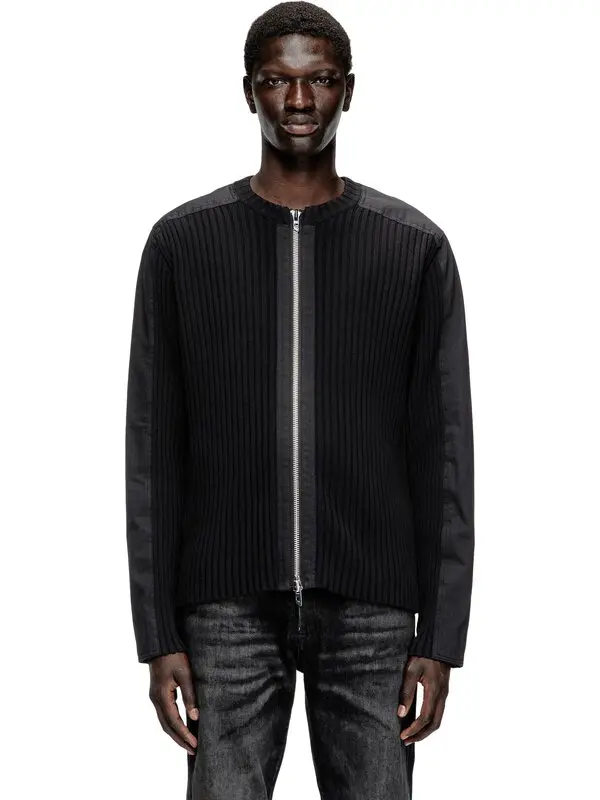 DIESEL® Ribbed Cardigan With Utilitarian Panels - Black