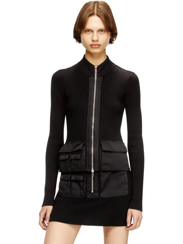 DIESEL® Ribbed Cardigan With Cargo Pockets - Black