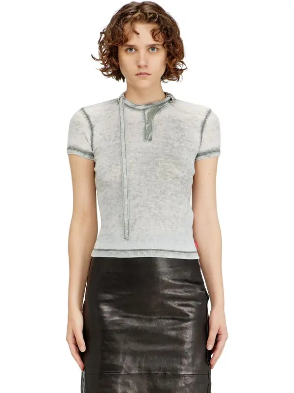 DIESEL® Rib-jersey Biker Neck Strap Top - Grey